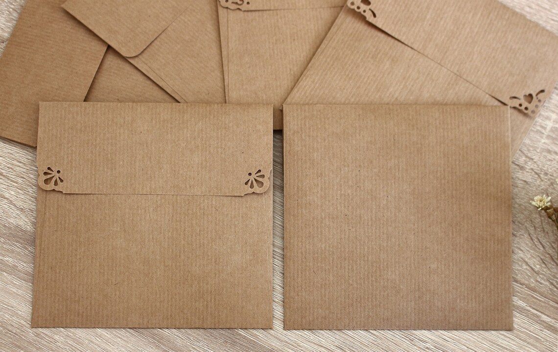 25 Square Envelopes 5x5 6x6 Brown Ribbed Kraft Paper Envelopes - Etsy