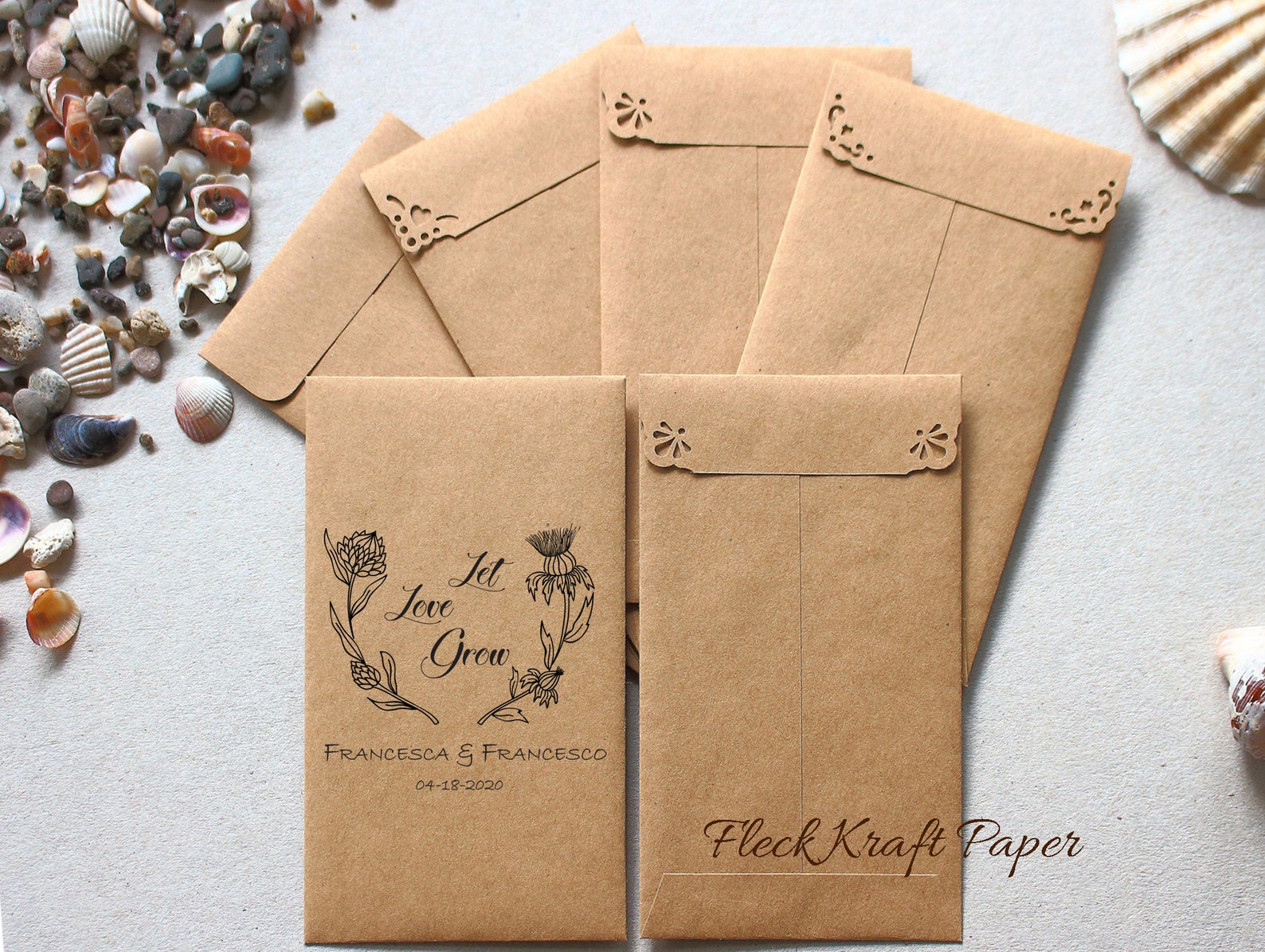 25 Custom Printed Seed Packets - Brown Kraft Envelopes Personalized ...