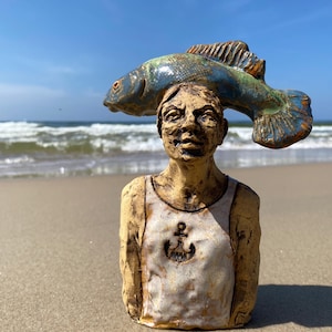 Sea Watcher. Ceramic Sculpture From the People of the Sea Series. Boy ...