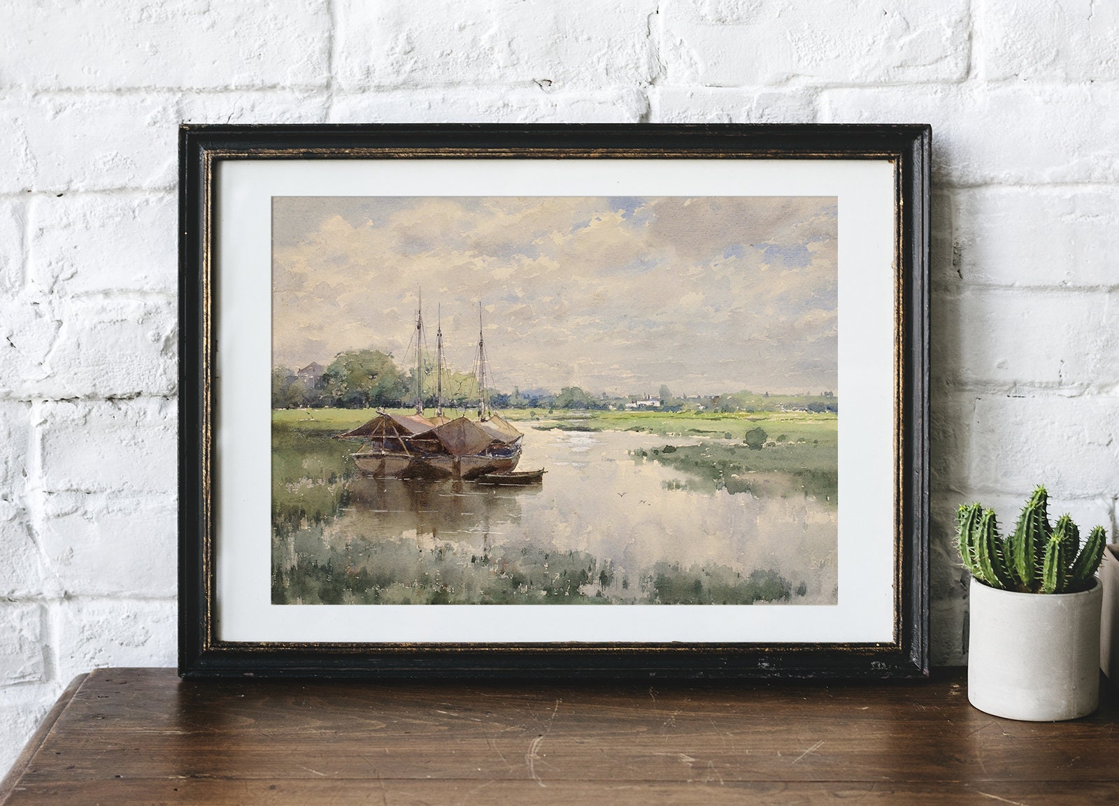 Riverside Painting Sailboat Painting Vintage Watercolor | Etsy