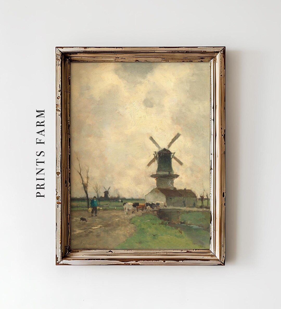 Dutch Windmill Painting, Countryside Print, Cottagecore Decor / P166 - Etsy