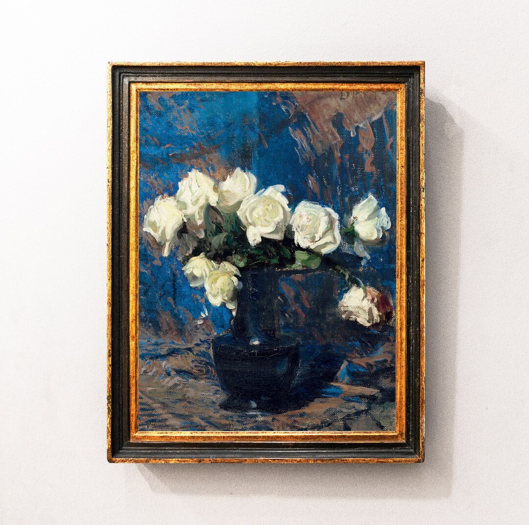 White Roses Painting, Rose Art Print, Farmhouse Decor, Flowers Painting ...