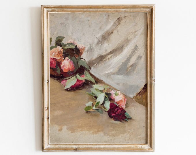 Pink Roses Painting, Pink Flowers Still-life, Bertha Wegmann, High ...
