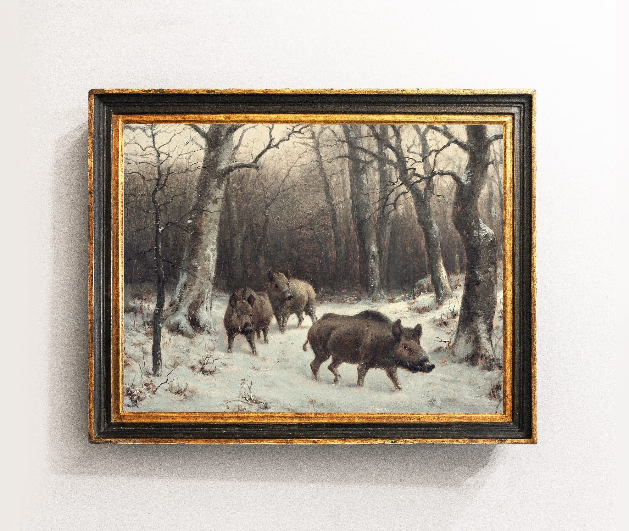 Wild Boars Painting Winter Painting Hunting Print Cabin - Etsy