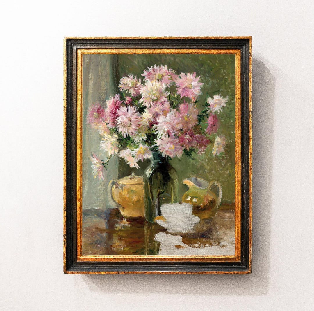 Chrysanthemums Still Life Painting, Vintage Floral Print / P812 - Etsy