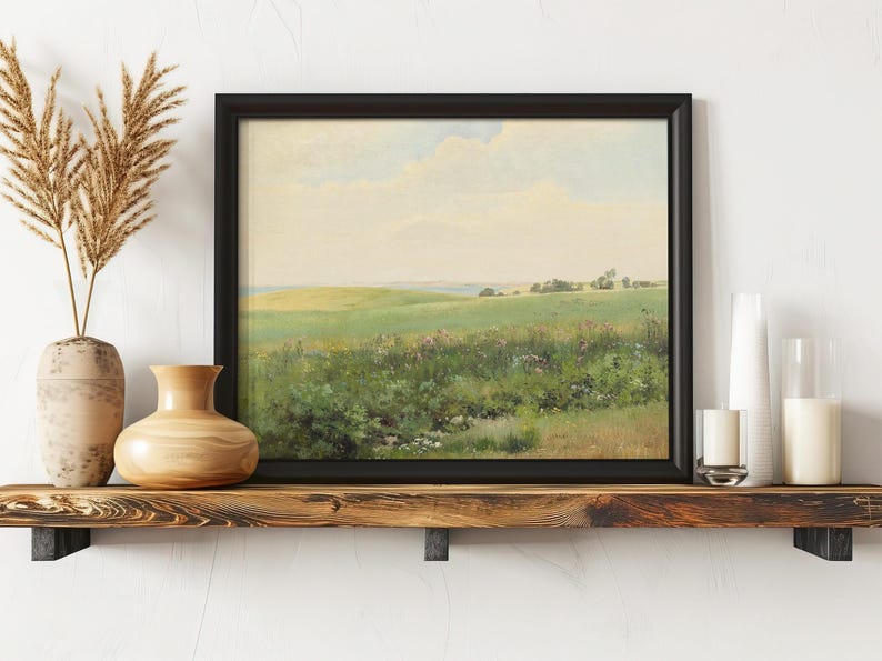 Spring Meadow Painting, Vintage Country Landscape / P503 - Etsy