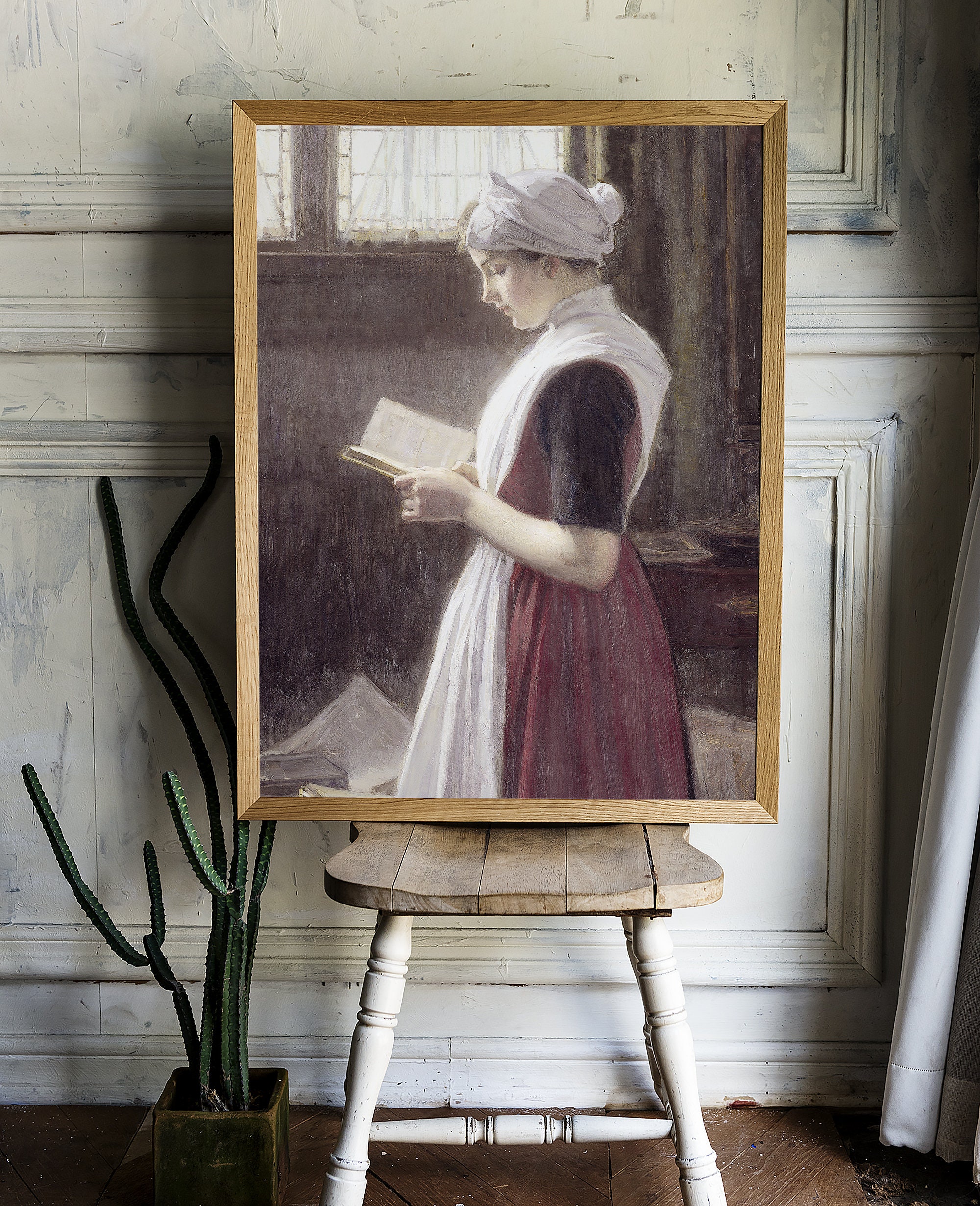 Reading Girl Woman Portrait Portrait Painting Antique | Etsy