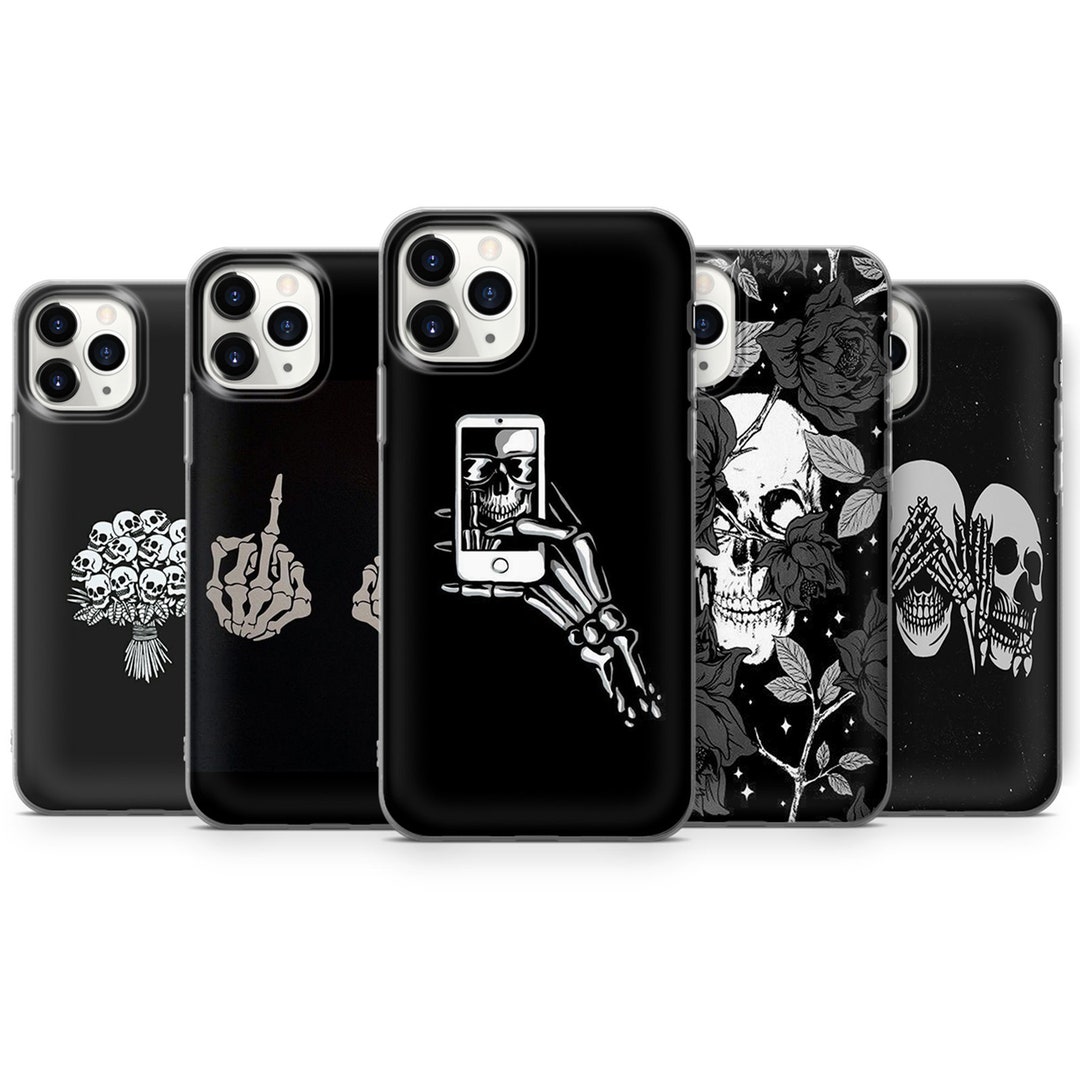 Skeleton Phone Case Black Gothic Cover for iPhone 15,14,13,12,11,XR ...