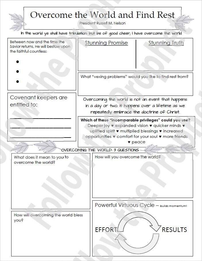 President Nelson: Overcome the World and Find Rest - LESSON WORKSHEET ...