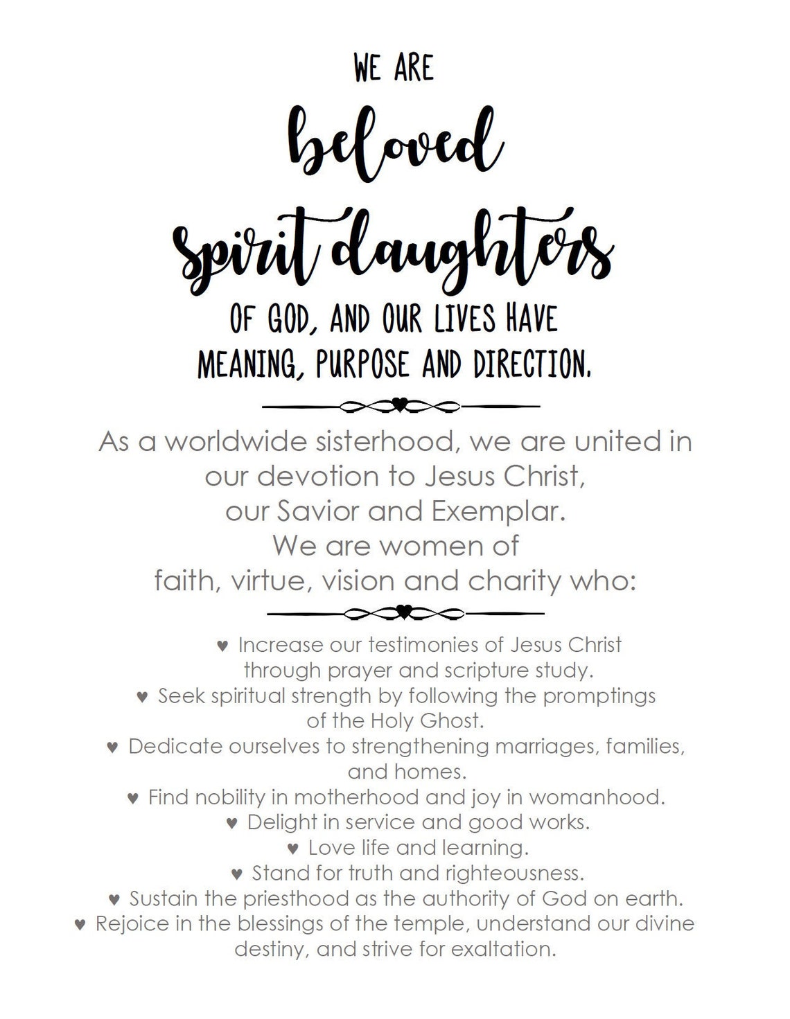 LDS YW Theme / RS Declaration Theme - B&W for Printing - Tool for ...