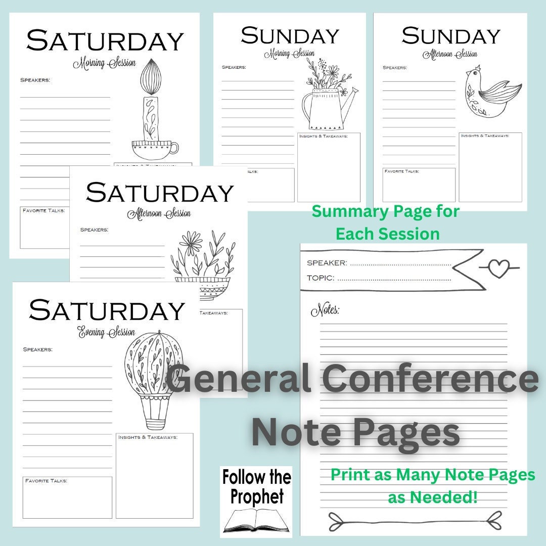 Printable LDS General Conference Note Journal Pages for Adults and ...