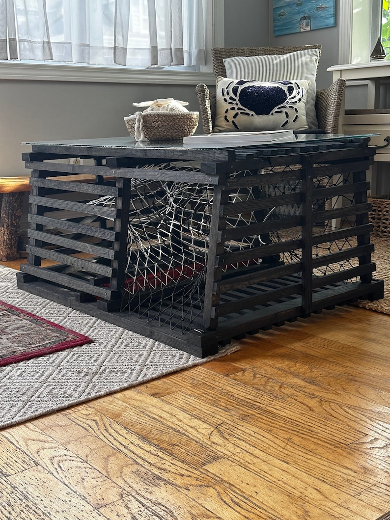 Costal Stained Black Contemporary Wooden Lobster Trap Coffee Table - Etsy