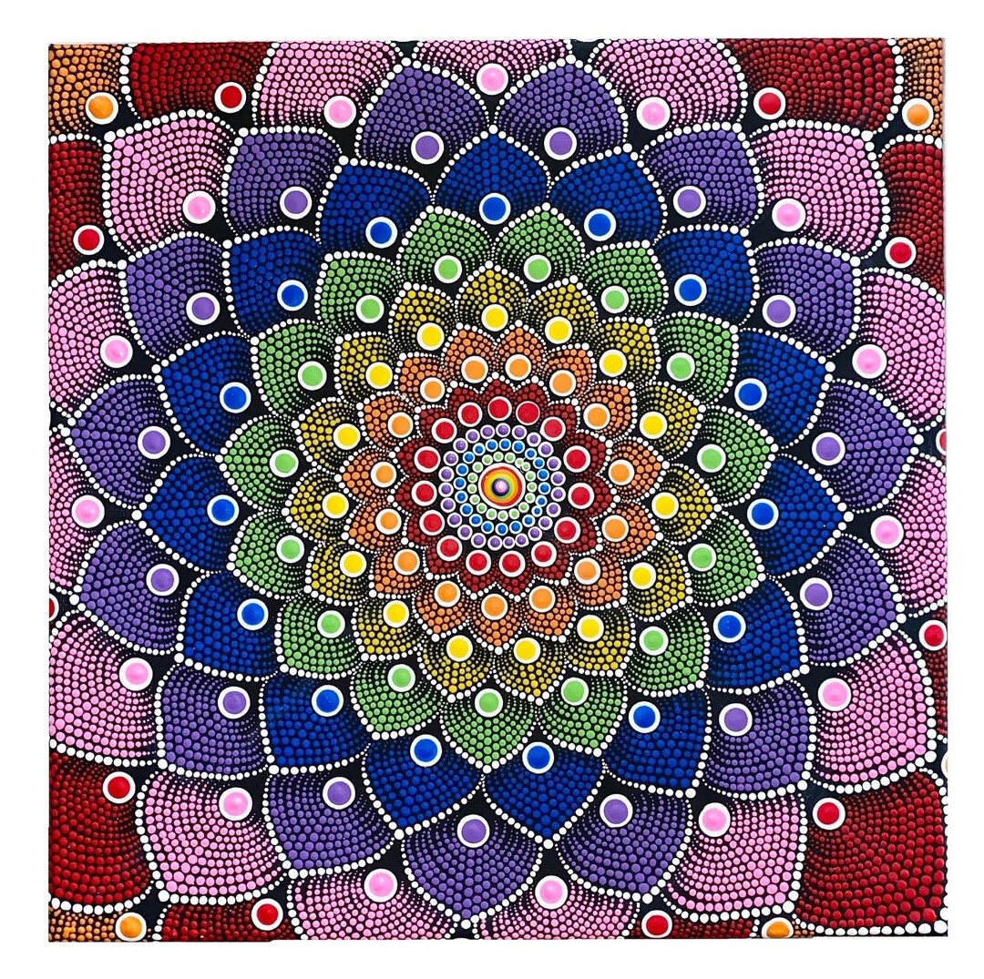 Hand Painted Dot Mandala - Rainbow Flower - Etsy