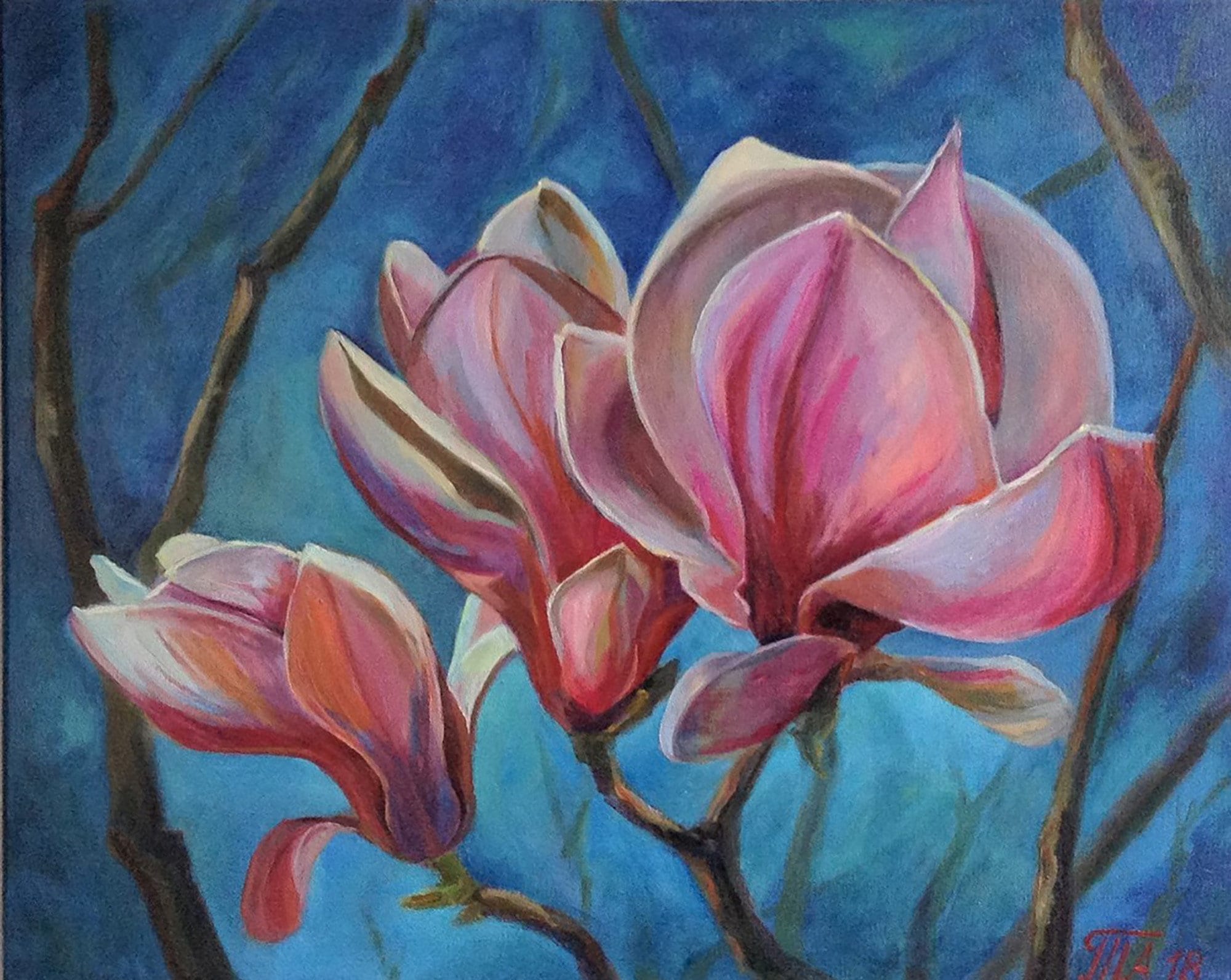 Magnolia Painting Original Canvas Art Pink Flowers Oil Artwork Spring ...