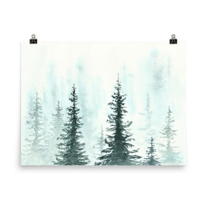 Foggy Trees Original Watercolor Art, Minimalistic Art, Pine Tree Wall ...
