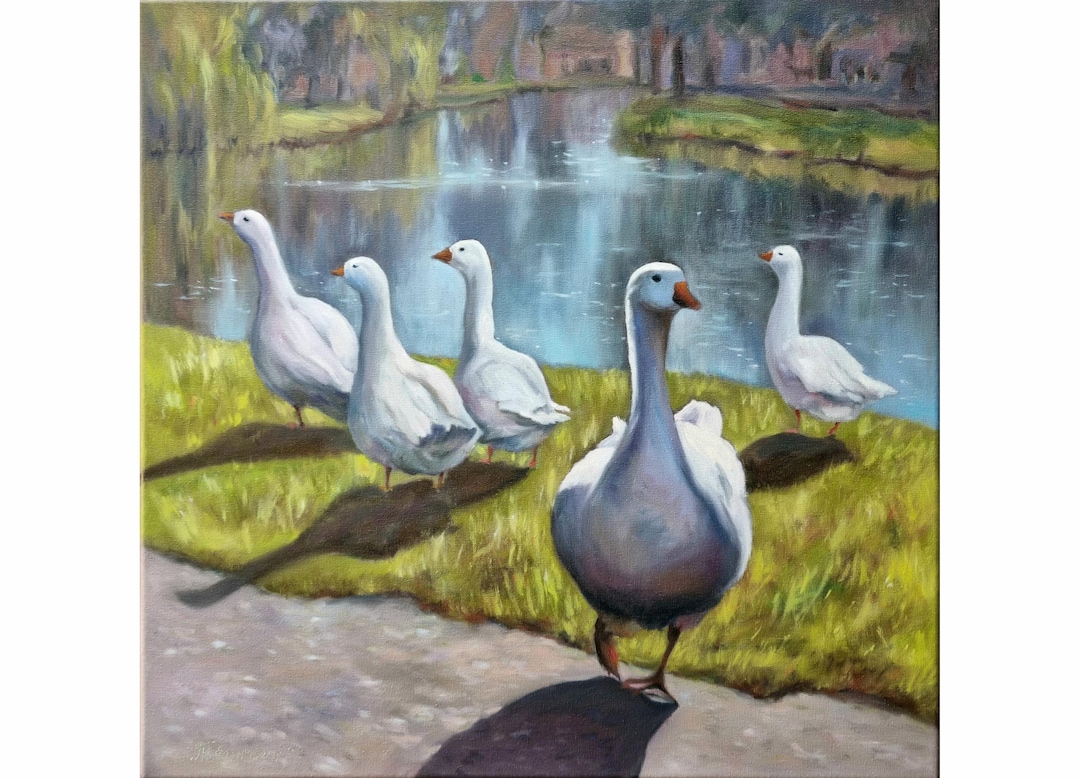 Geese Painting Original Canvas Art White Goose Wall Art Summer ...