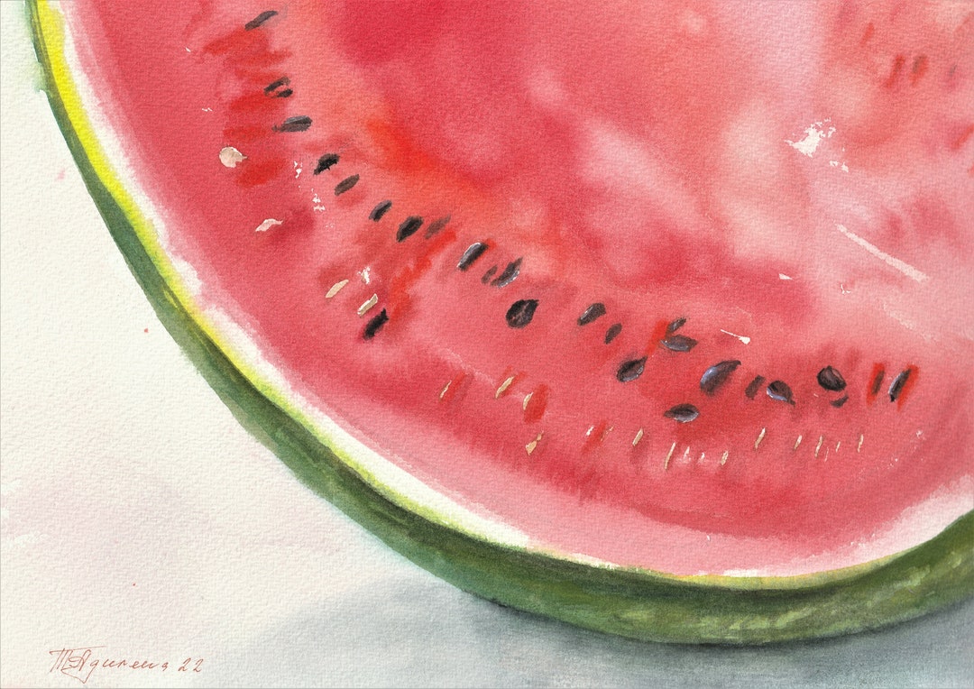 Watermelon Painting Original Watercolor Art Fruit Artwork Kitchen Wall ...