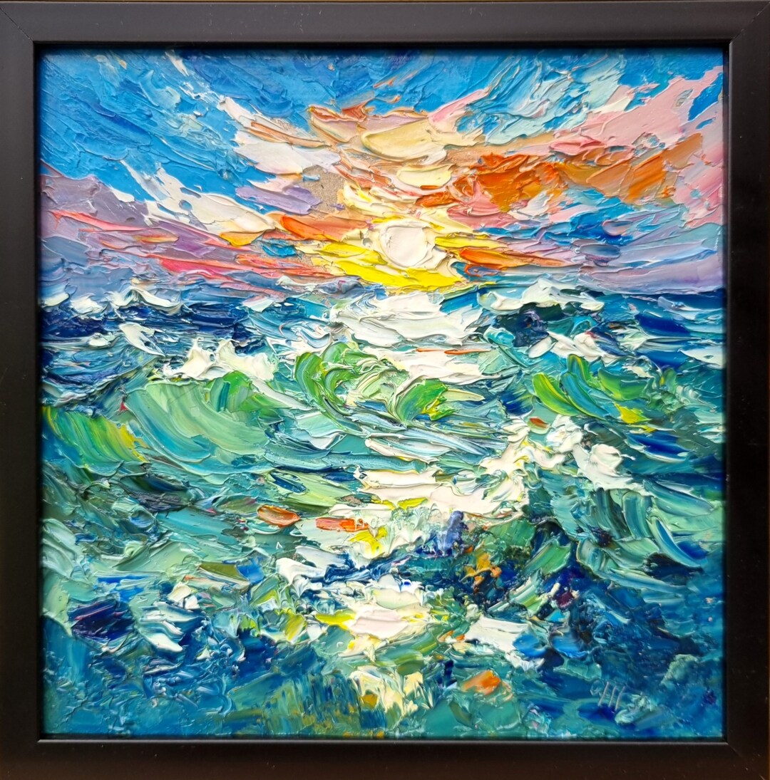 Ocean Painting Impasto Abstract Oil Art Sunset Original Artwork Sea ...