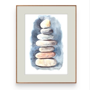 Balancing Stones ORIGINAL Watercolor Painting Rocks Neutral Wall Art ...