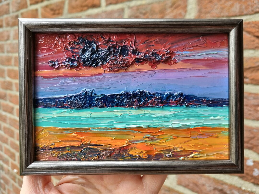 Vibrant Landscape Painting Small Original Oil Art Sunset Wall Art ...