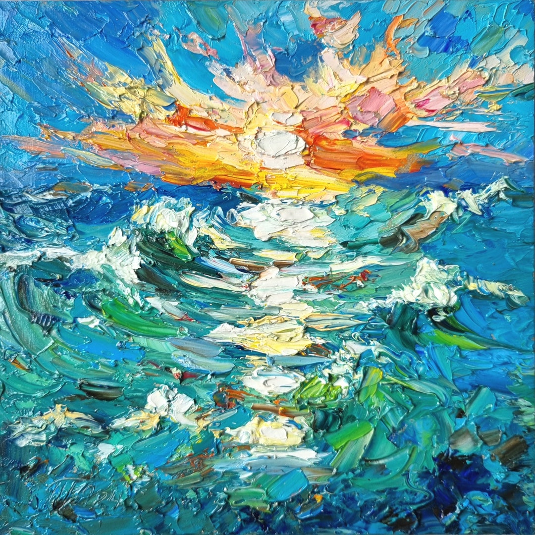 Ocean Painting ORIGINAL Impasto Abstract Oil Art Sunset Artwork Sea ...