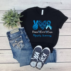 Myositis Awareness Shirt, Peace Love Cure Shirt, Myositis Warrior, Blue ...