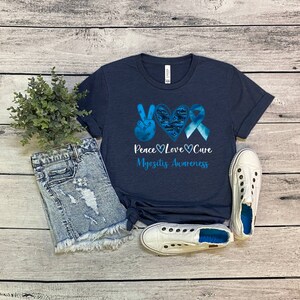 Myositis Awareness Shirt, Peace Love Cure Shirt, Myositis Warrior, Blue ...