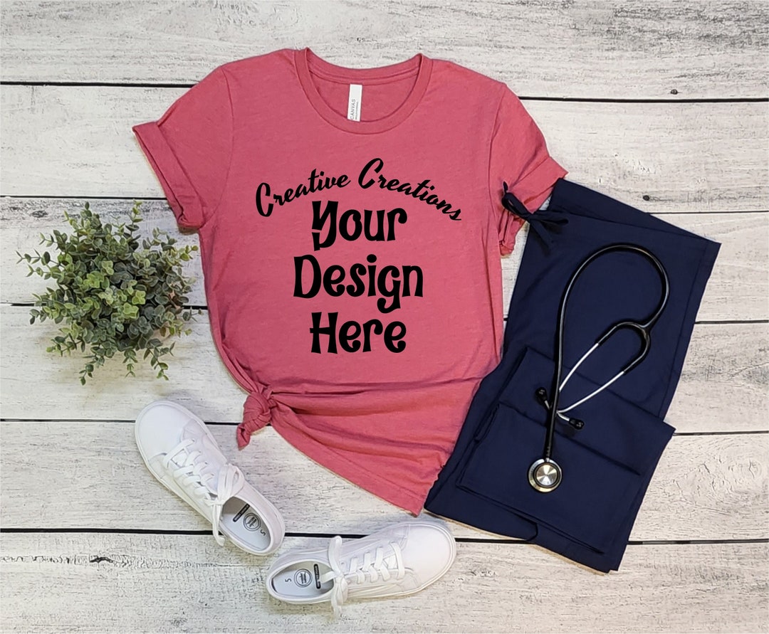 Heather Raspberry 3001 Mockup, Bella Canvas Nurse Mockup, Bella Canvas ...