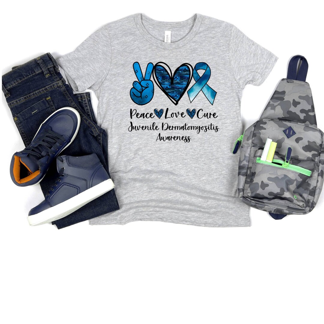 Youth Juvenile Dermatomyositis Awareness Shirt, Peace Love Cure Shirt ...