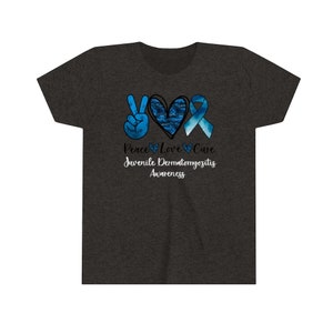 Youth Juvenile Dermatomyositis Awareness Shirt, Peace Love Cure Shirt ...