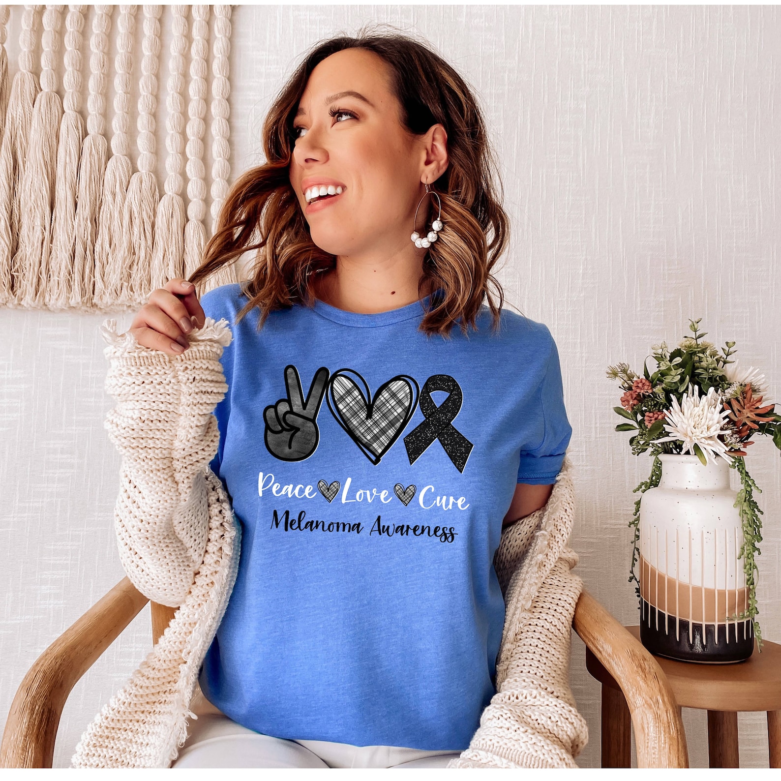 Skin Cancer Shirt, Melanoma Awareness, Peace Love Cure, Melanoma Shirt ...