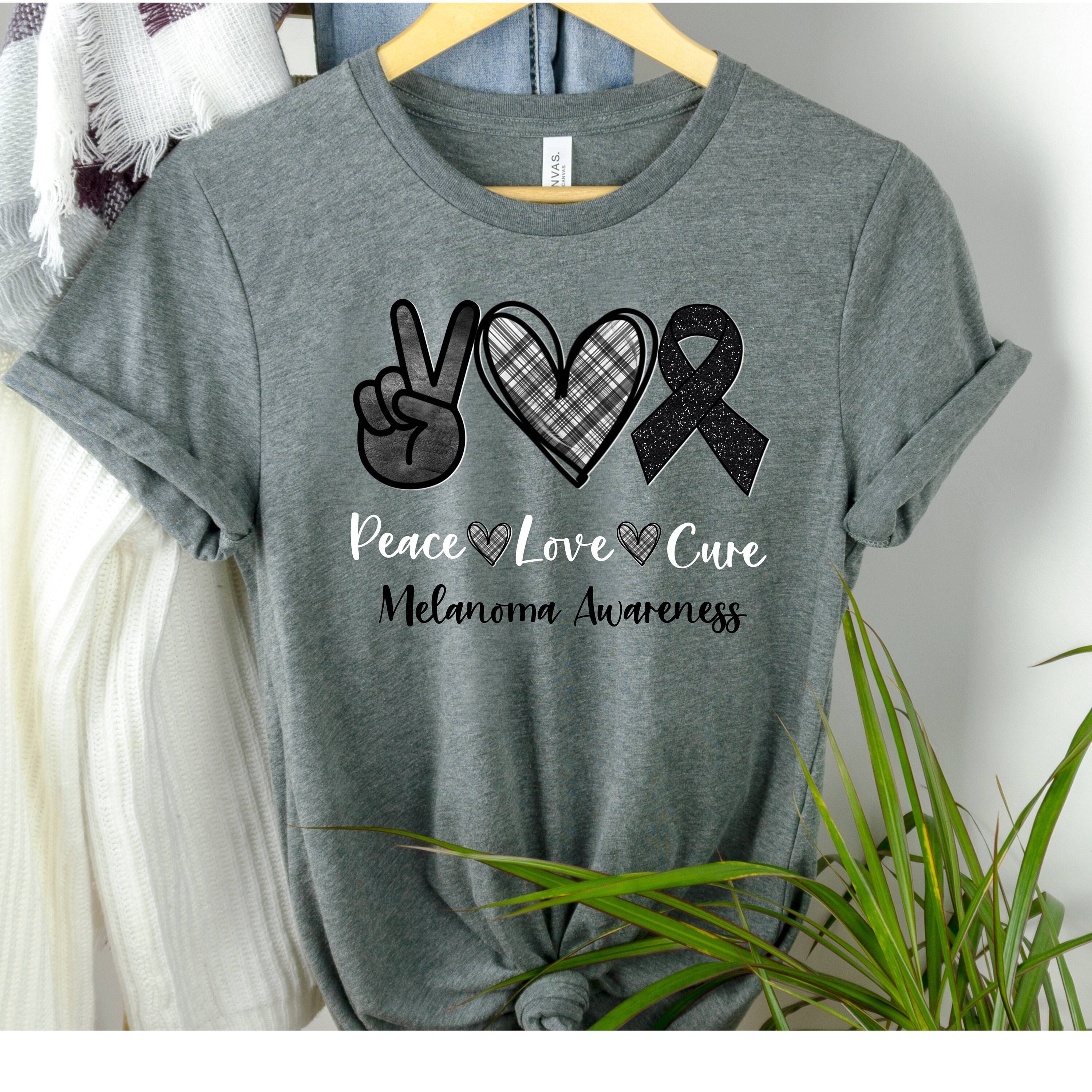 Skin Cancer Shirt, Melanoma Awareness, Peace Love Cure, Melanoma Shirt ...