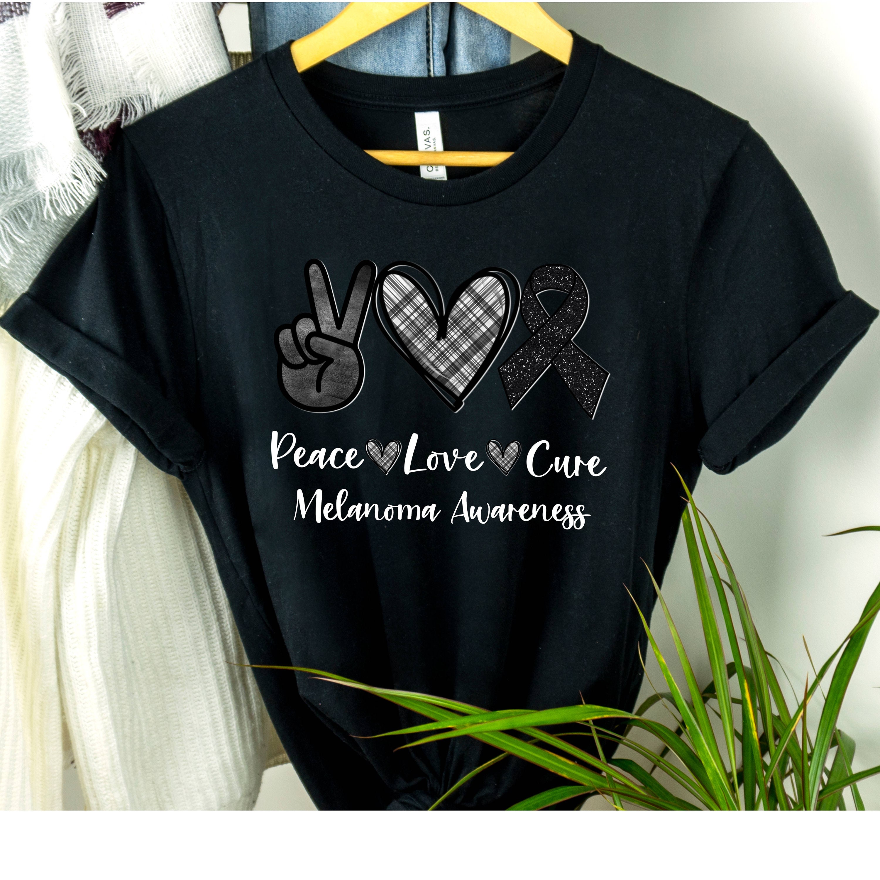 Skin Cancer Shirt, Melanoma Awareness, Peace Love Cure, Melanoma Shirt ...