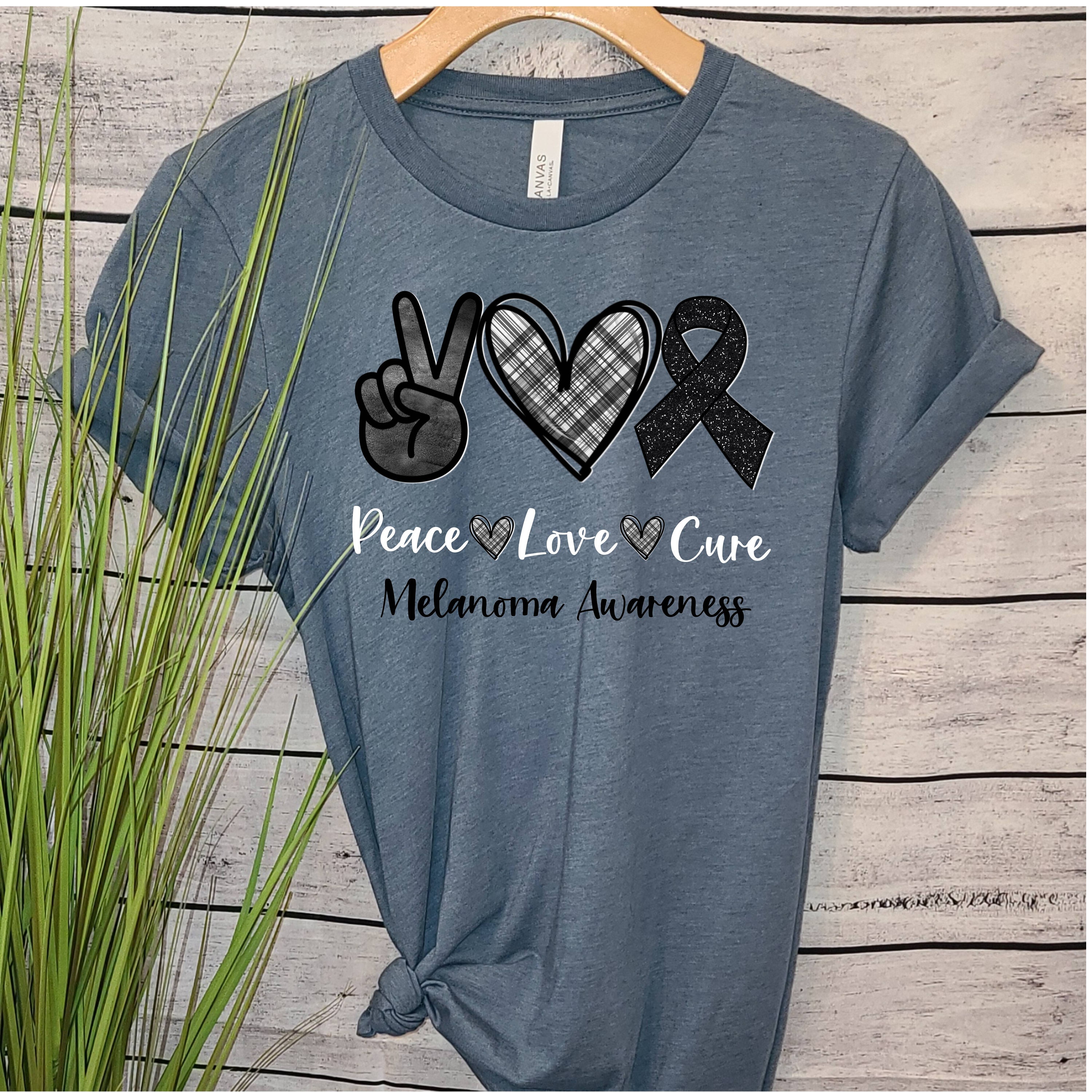 Skin Cancer Shirt, Melanoma Awareness, Peace Love Cure, Melanoma Shirt ...