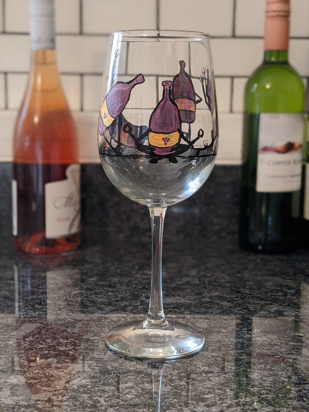 Bouteilles de vin de yoga, verre à vin peint à la main - Etsy France