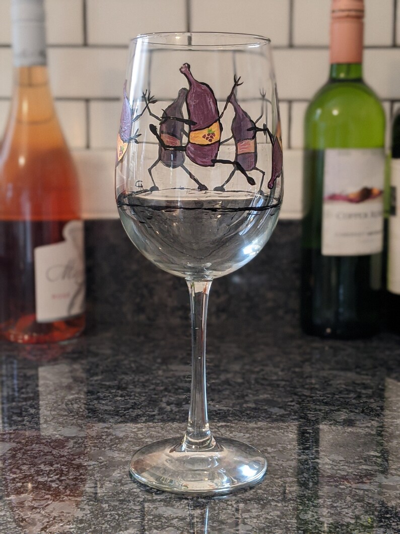 Dancing Wine Bottle Hand Painted Wine Glass - Etsy