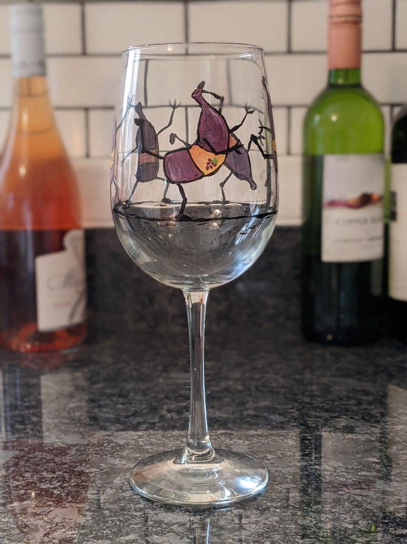 Dancing Wine Bottle Hand Painted Wine Glass - Etsy