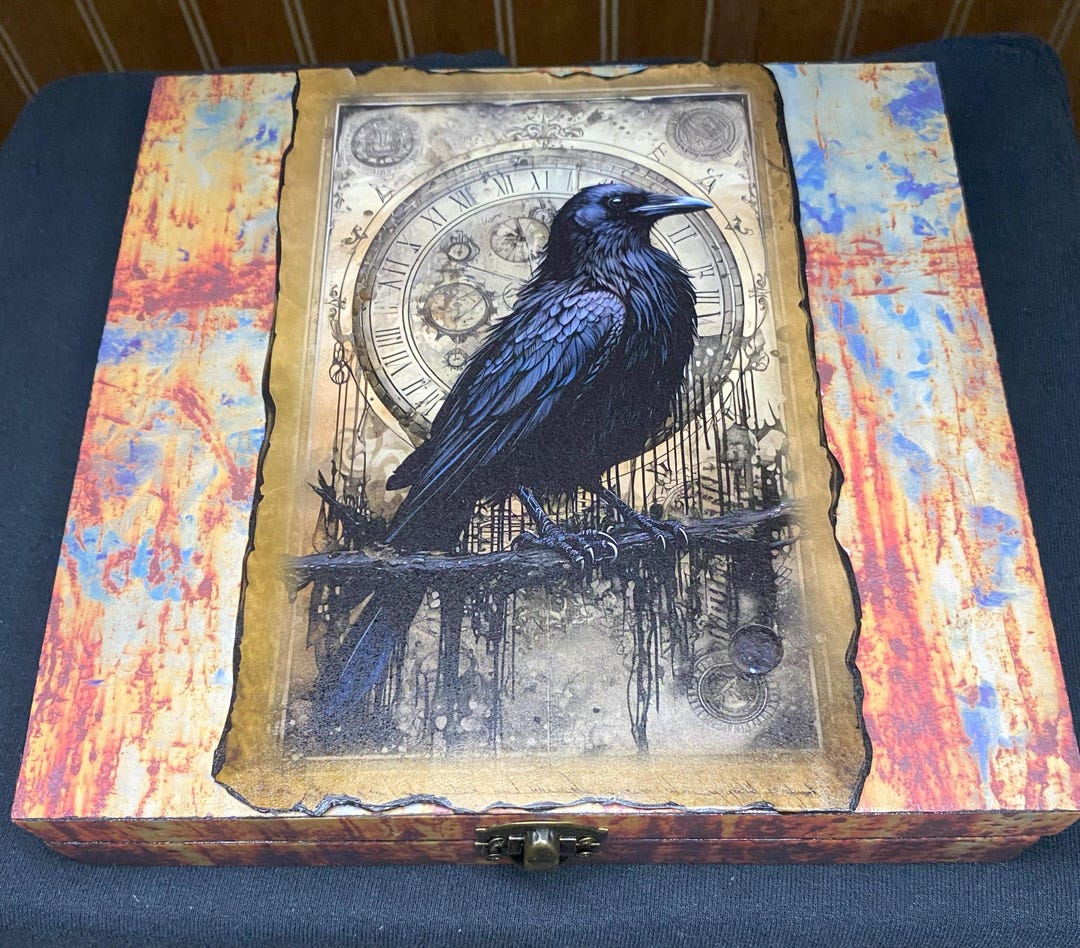Raven Decorative Wooden Box – Gothic Crow Jewelry or Trinket Box ...