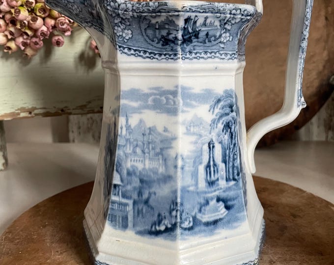Antique Jacob Furnival and Co Blue Transferware Pitcher - Etsy