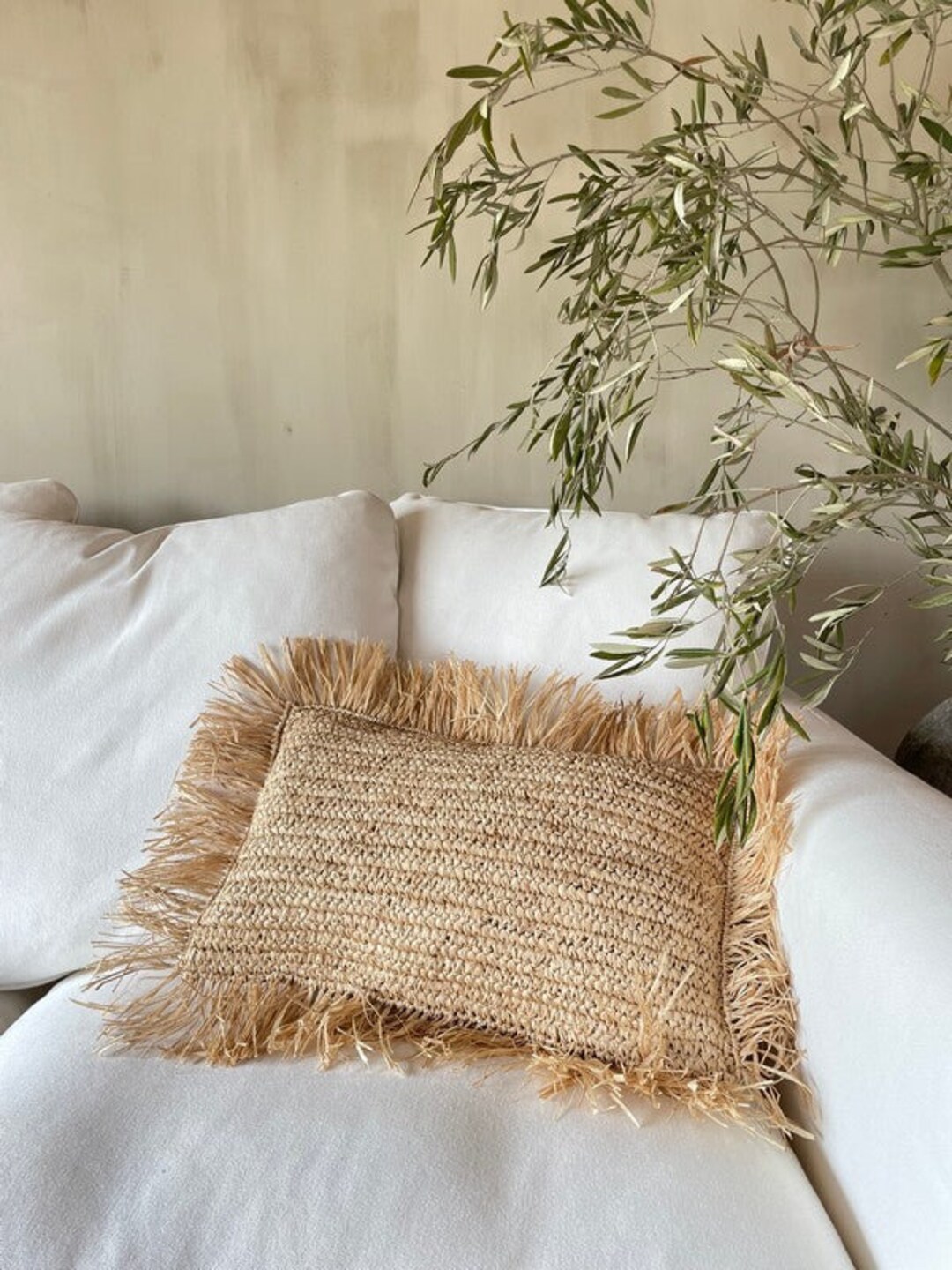 The Raffia Cushion Rectangular Raffia Cushion Cover - Etsy