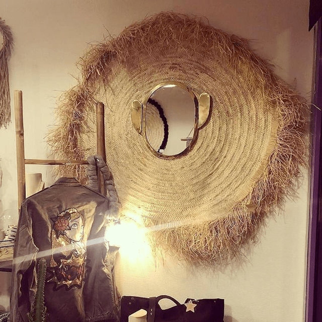 Woven Round Straw and Raffia Rug for Wall F by Moroccan Artisans - Etsy