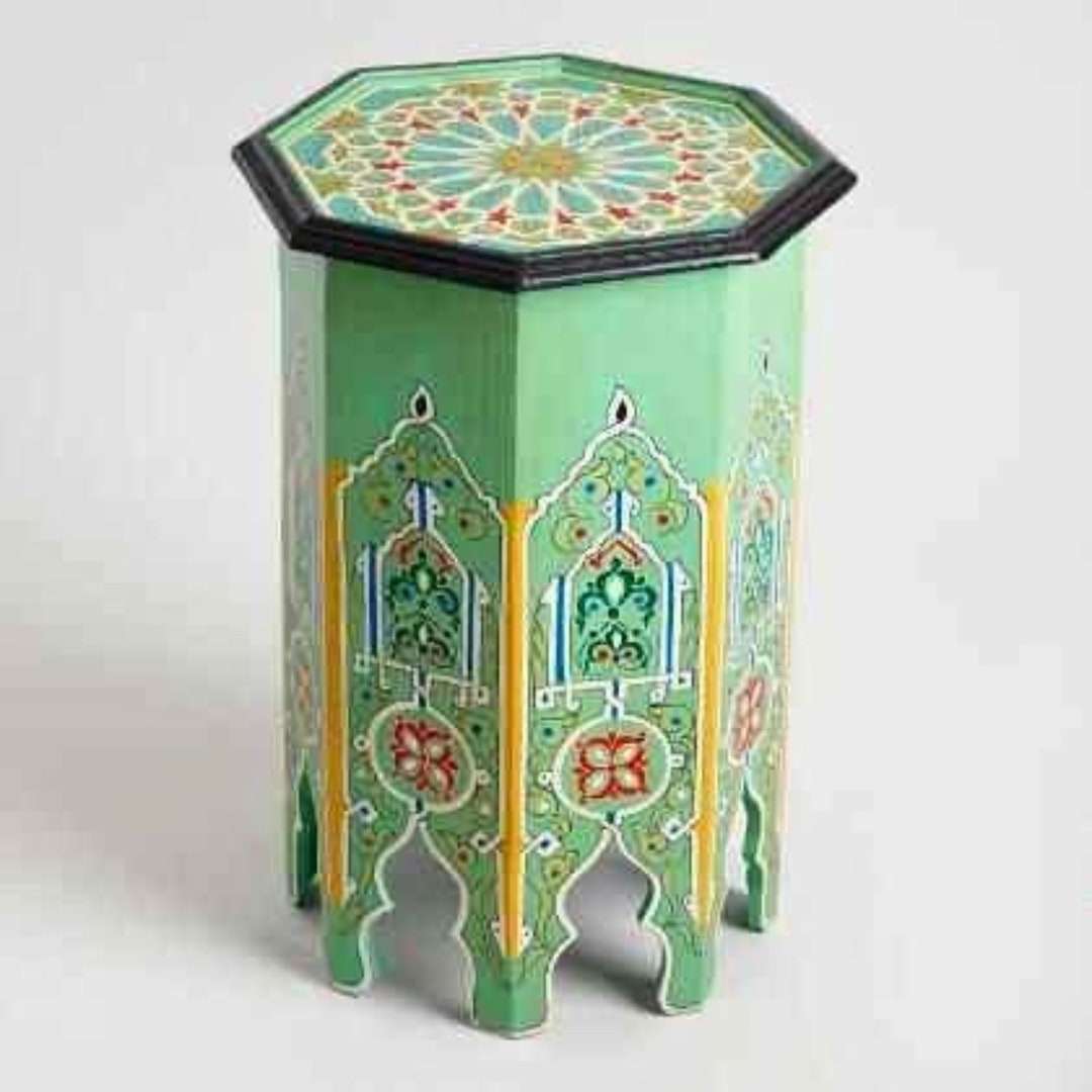 Moroccan Side Table Moroccan Hexagonal Hand Painted Wooden - Etsy