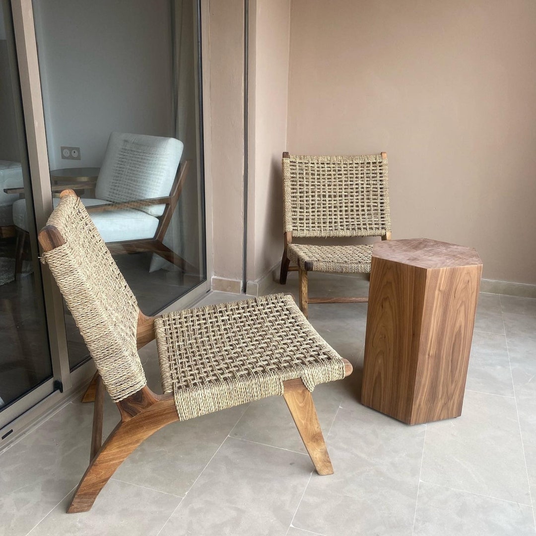 Handcrafted Wooden Chair With Natural Fiber Weave, Bench Moroccan Chair ...