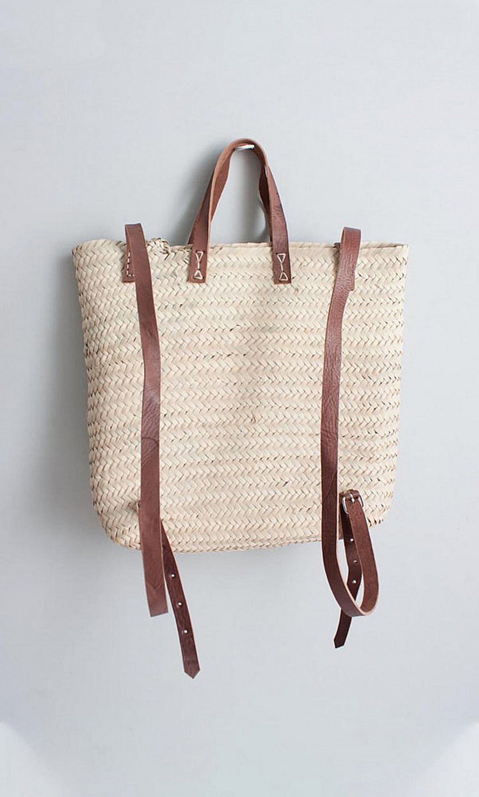 Straw Backpack Straw Backpack With a Leather Basket Straw - Etsy