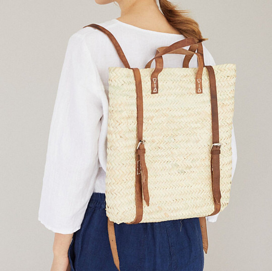 Straw Backpack Straw Backpack With a Leather Basket Straw - Etsy