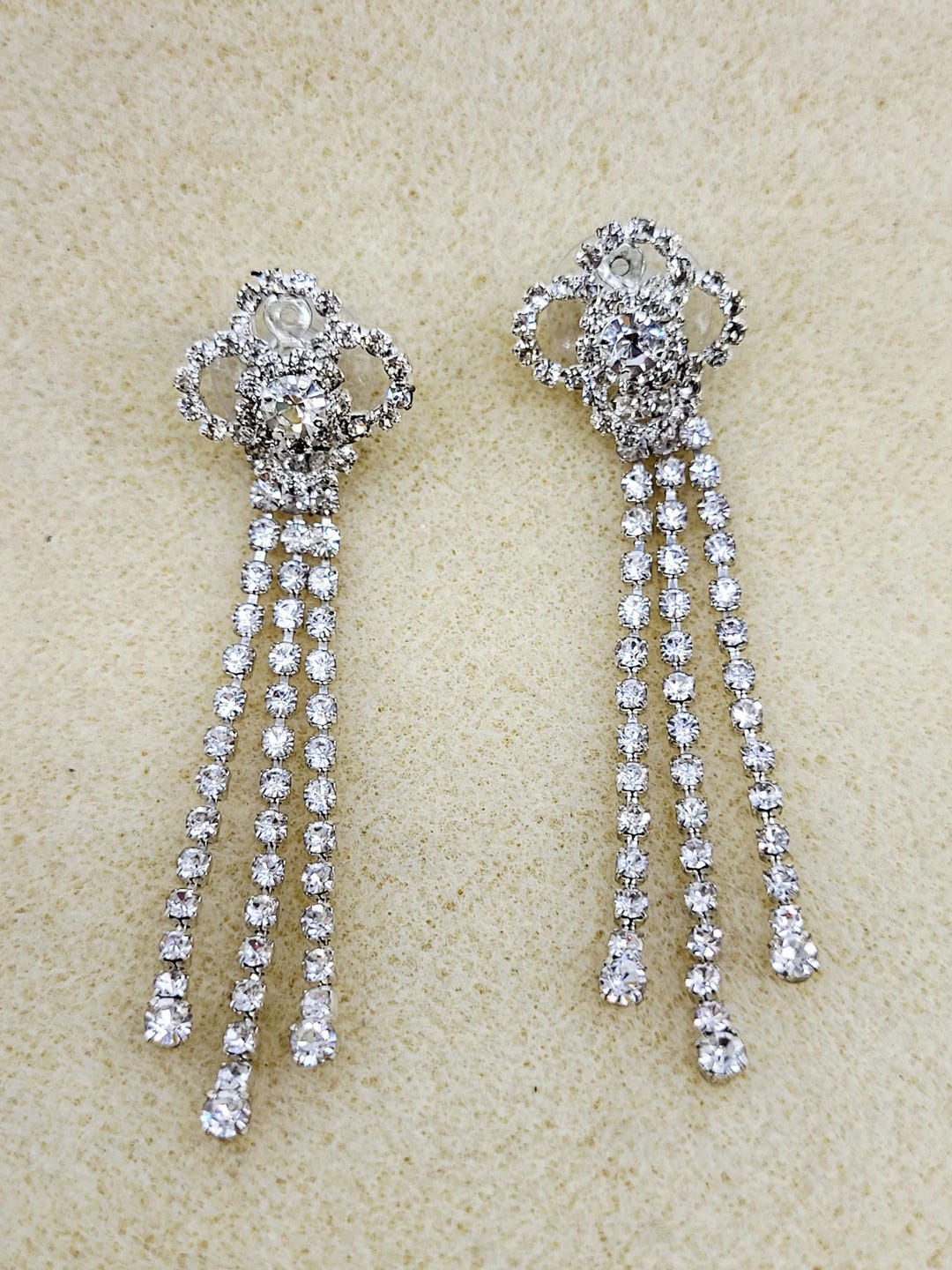 Estate 3D Floral Rhinestone Dangle Crystal Earrings, Wedding, Prom ...
