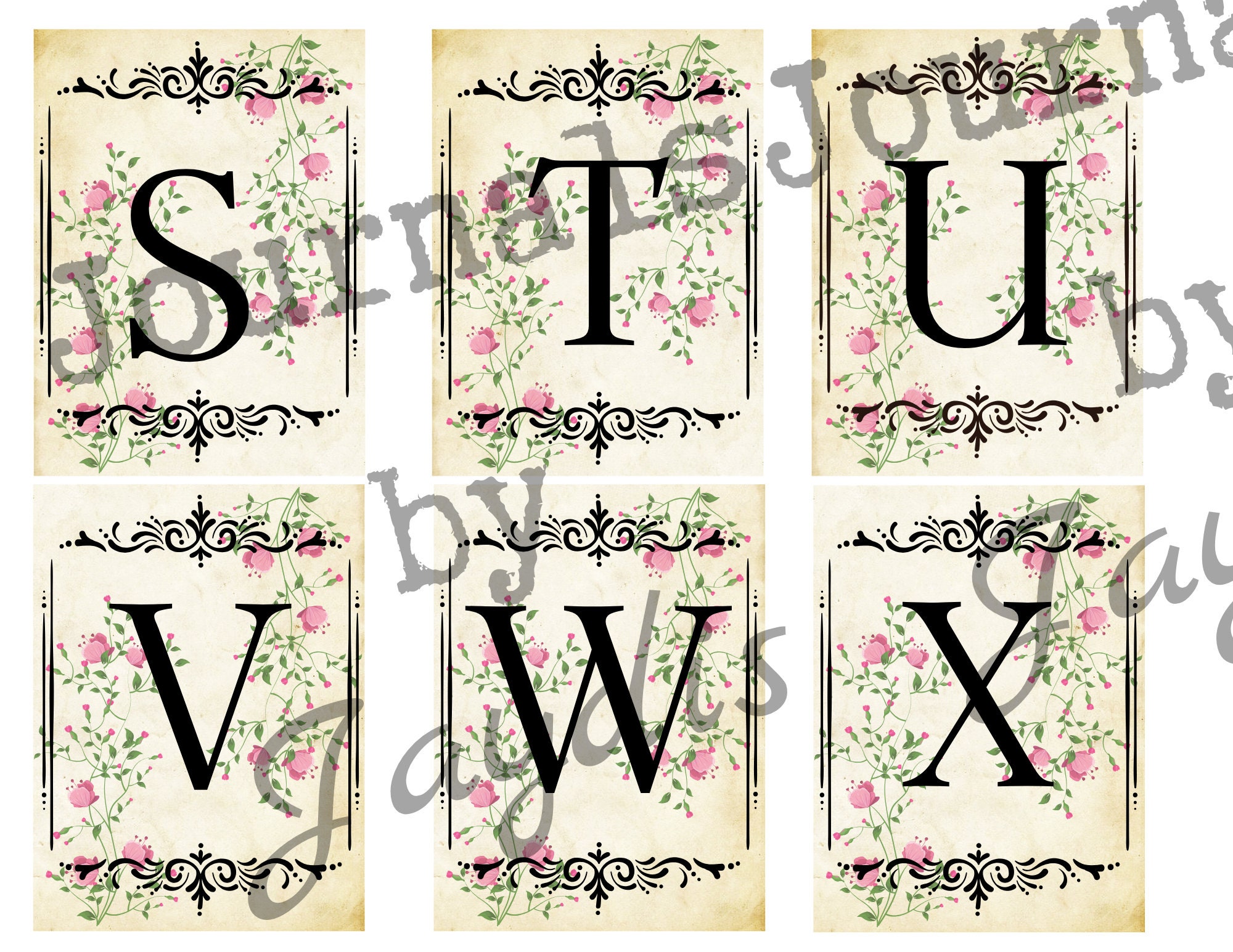 Rose Themed Alphabet Cards - Etsy