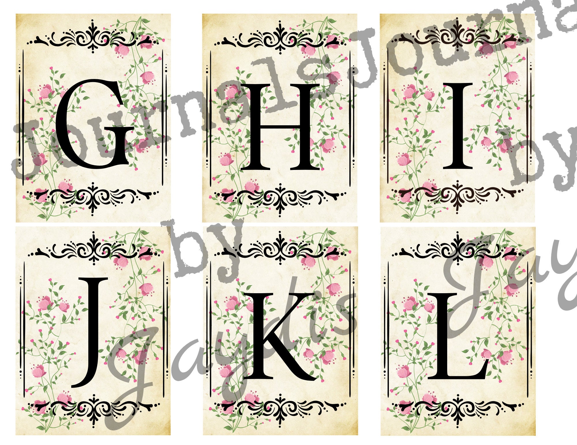 Rose Themed Alphabet Cards - Etsy