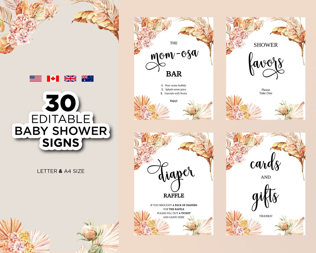 Boho Editable Baby Shower Signs, Printable Baby Shower Table Sign ...