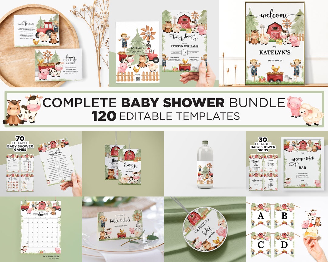 Farm Animals Baby Shower Bundle, Barn Animals Baby Shower Games, Farm ...